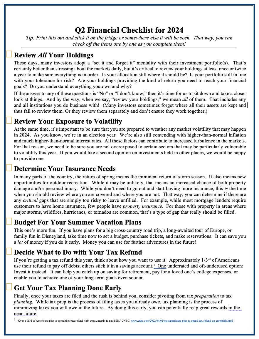 Your Q2 Financial Checklist - Minich MacGregor Wealth Management